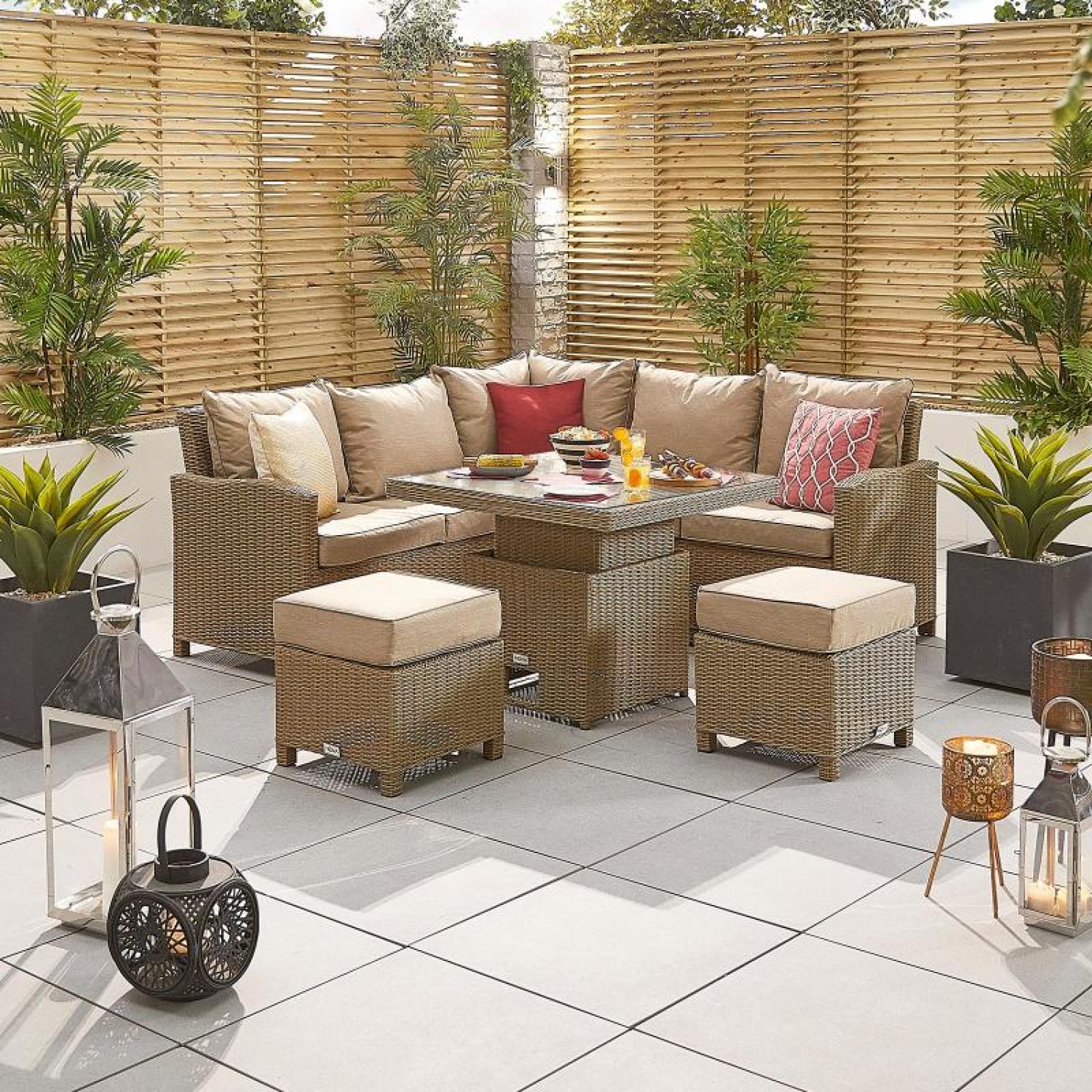 Nova Garden Furniture Ciara Willow Rattan Compact Corner Dining Set with Rising Table Oak Furniture House